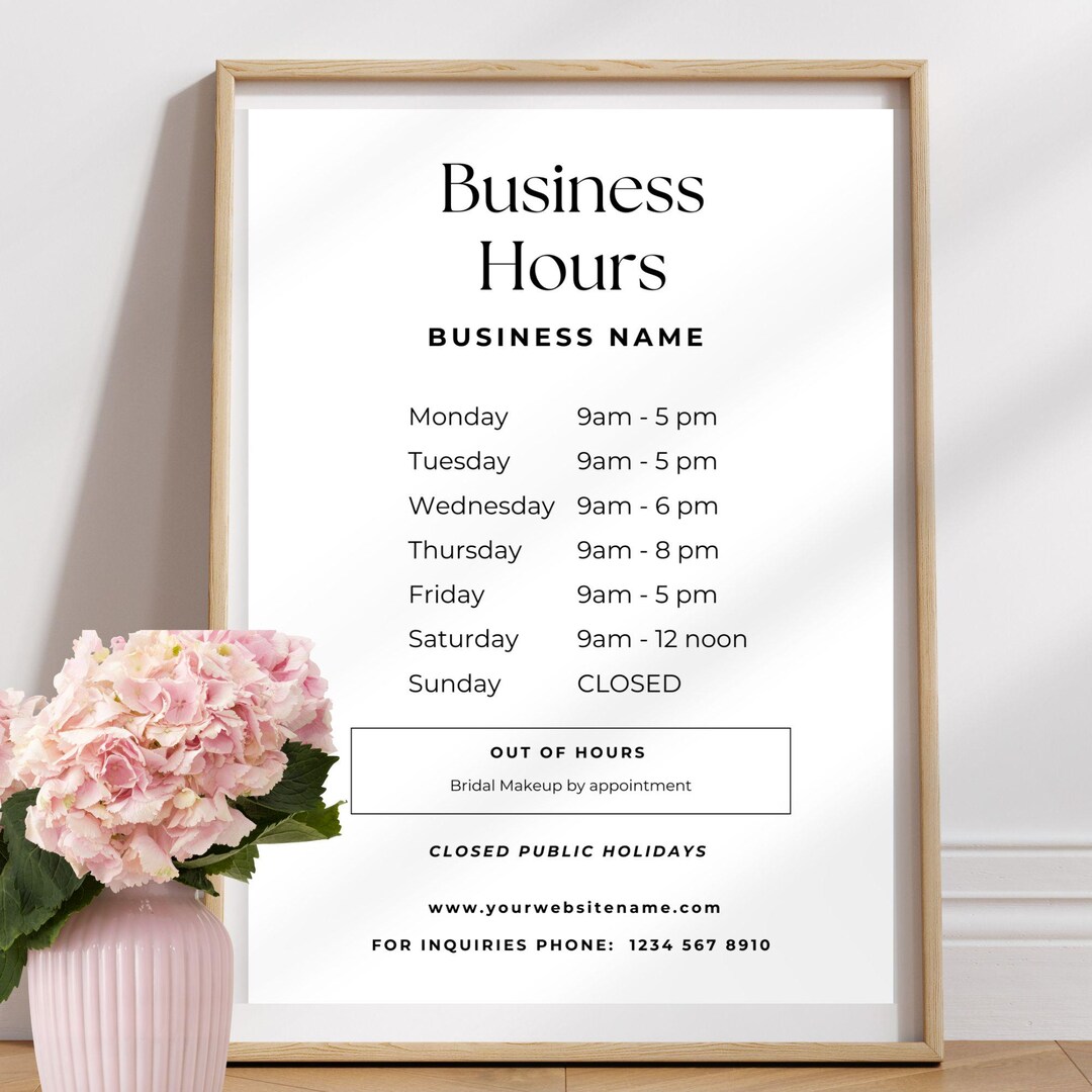 Small Business Sign, Business Signage Template, Business Hours Signage ...