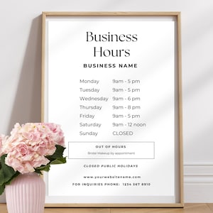 Small Business Sign, Business Signage Template, Business Hours Signage ...