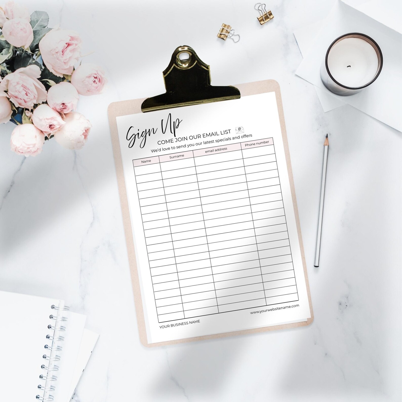 Email Sign up List Printable | Minimalist Email Sign up Form ...