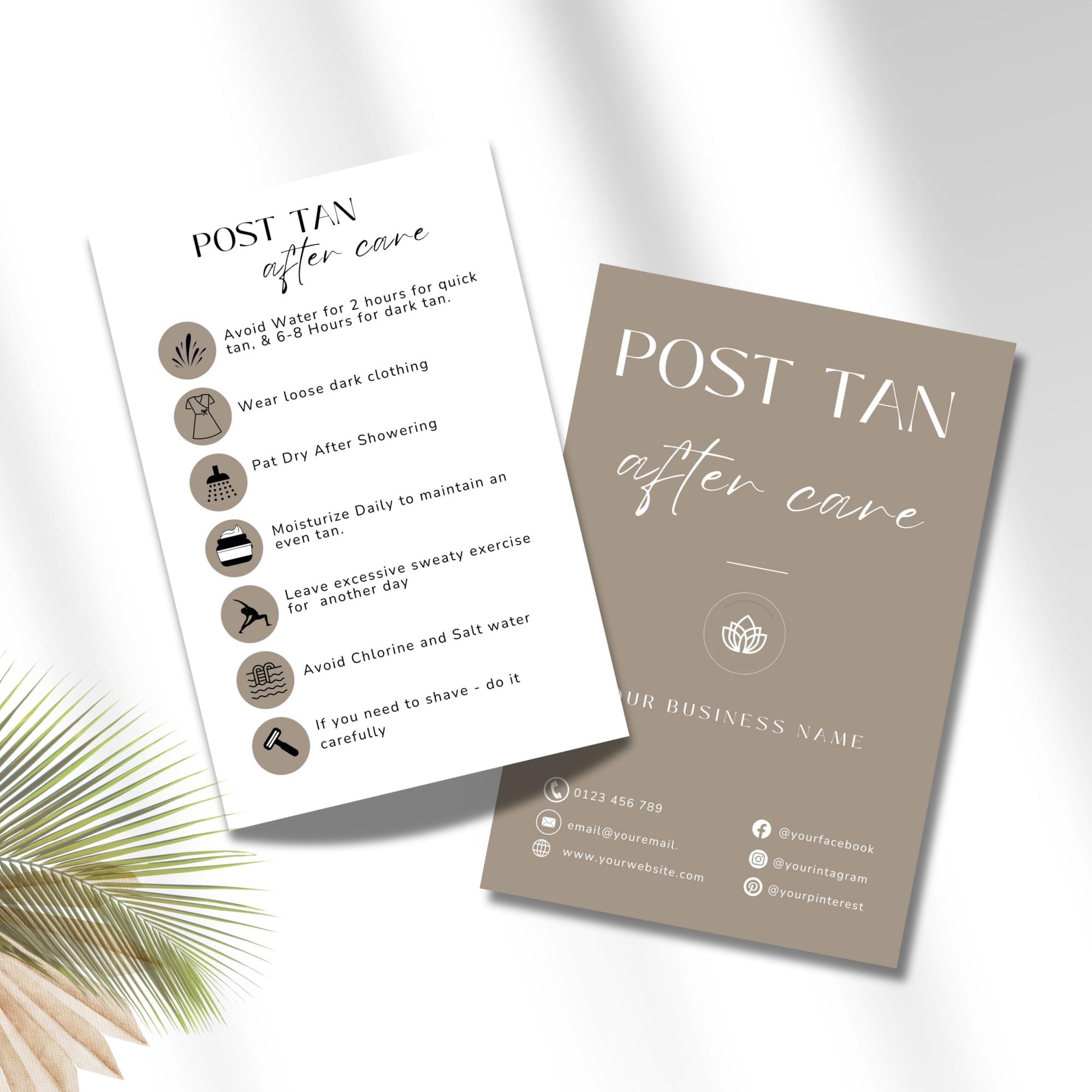 Spray Tan Care Card | Printable Beauty Aftercare Guide | Tanning ...