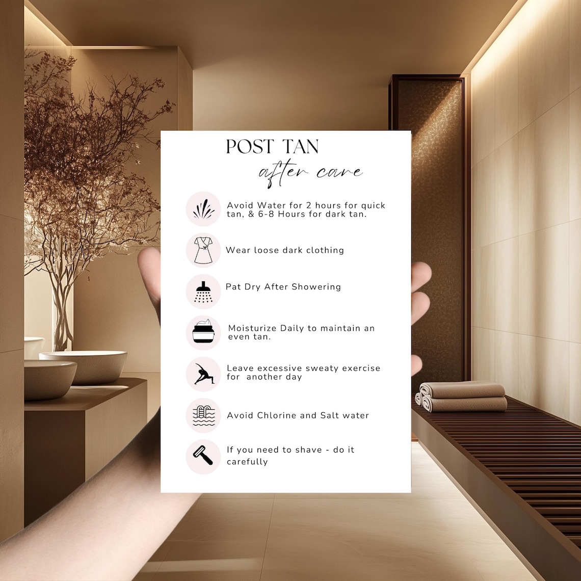 Spray Tan Care Card | Printable Beauty Aftercare | Tanning Aftercare ...