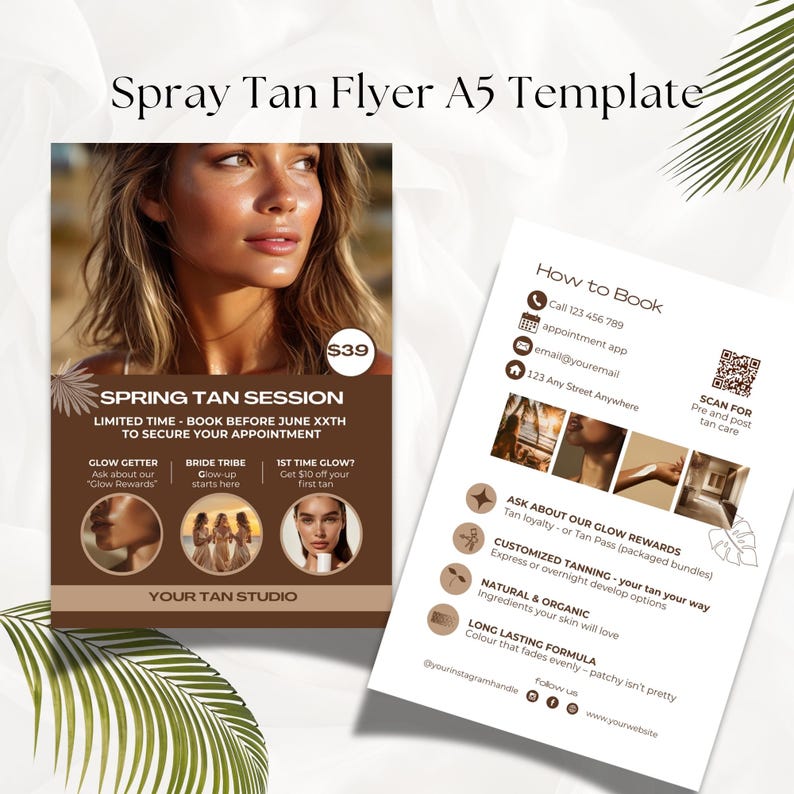 Spray Tan Flyer Template A5, 5x7", Instagram Reel Size, Tanning Salon ...