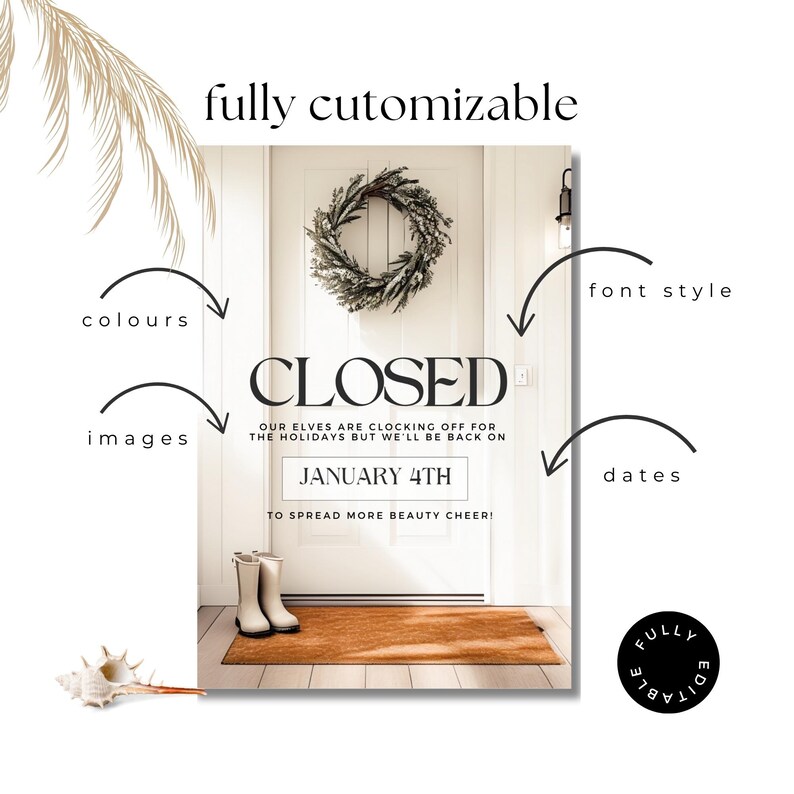 Editable Holiday Closure Door Sign Template, Christmas Signage ...