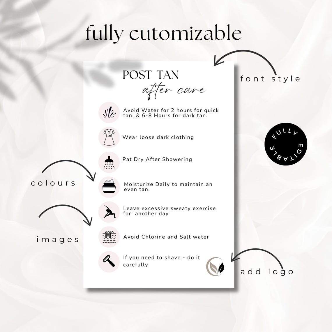 Spray Tan Care Card | Printable Beauty Aftercare | Tanning Aftercare ...