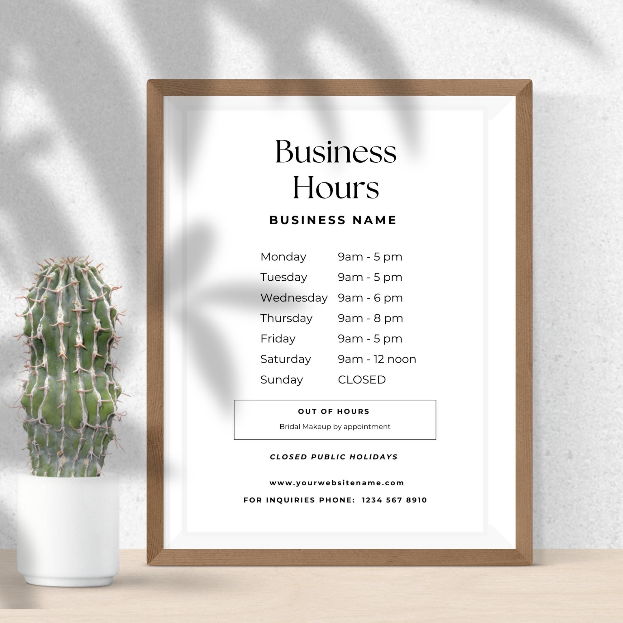 Small Business Sign, Business Signage Template, Business Hours Signage ...