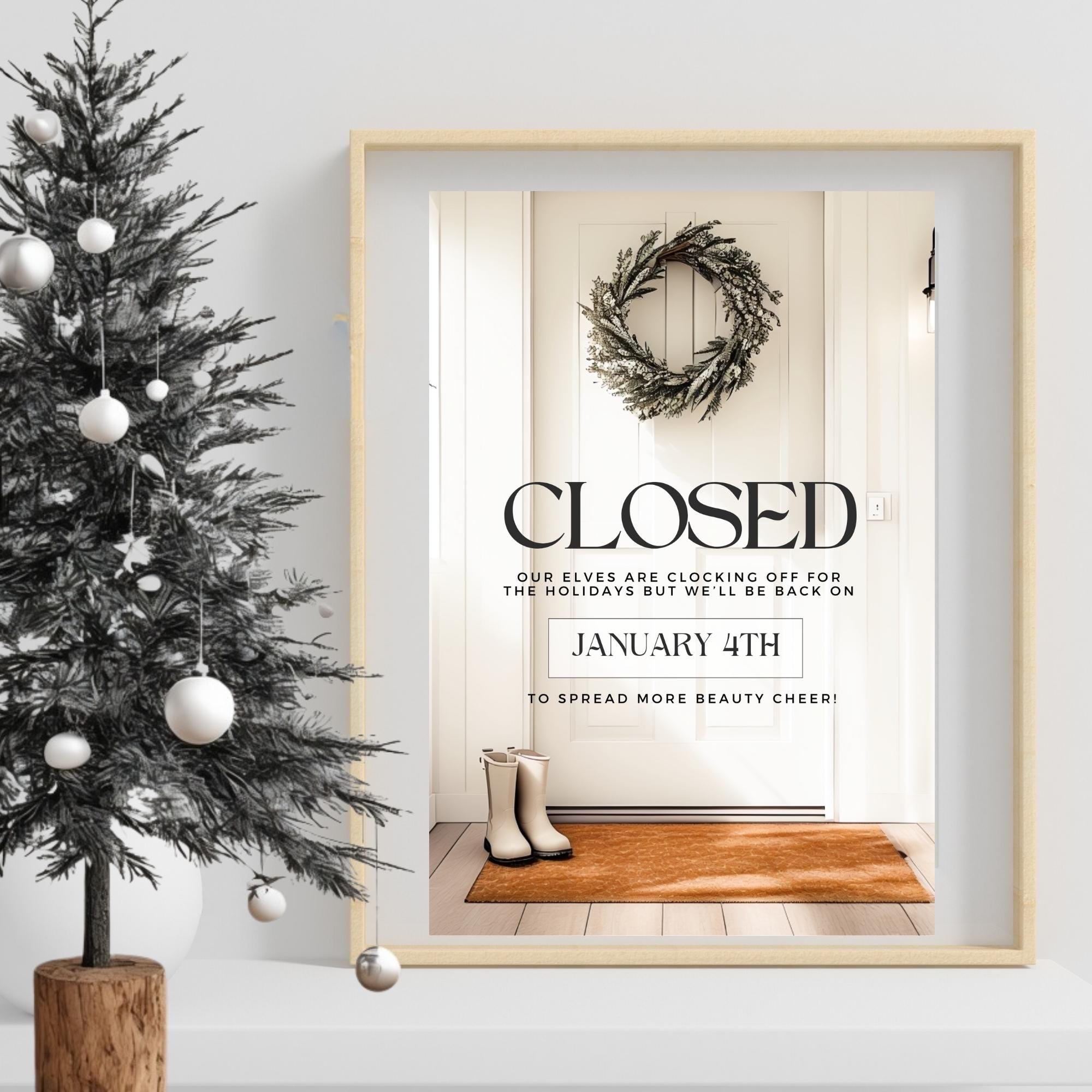 Editable Holiday Closure Sign, Christmas Business Hours (canva Template ...