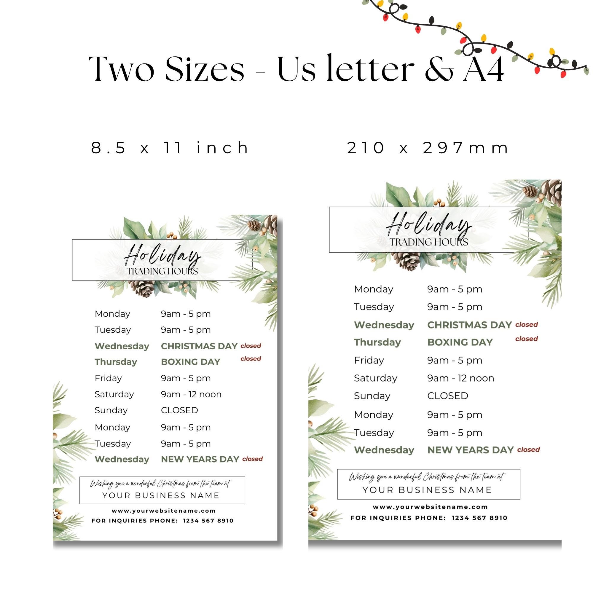 Editable Holiday Closure Sign Template, Christmas Business Hours Notice ...
