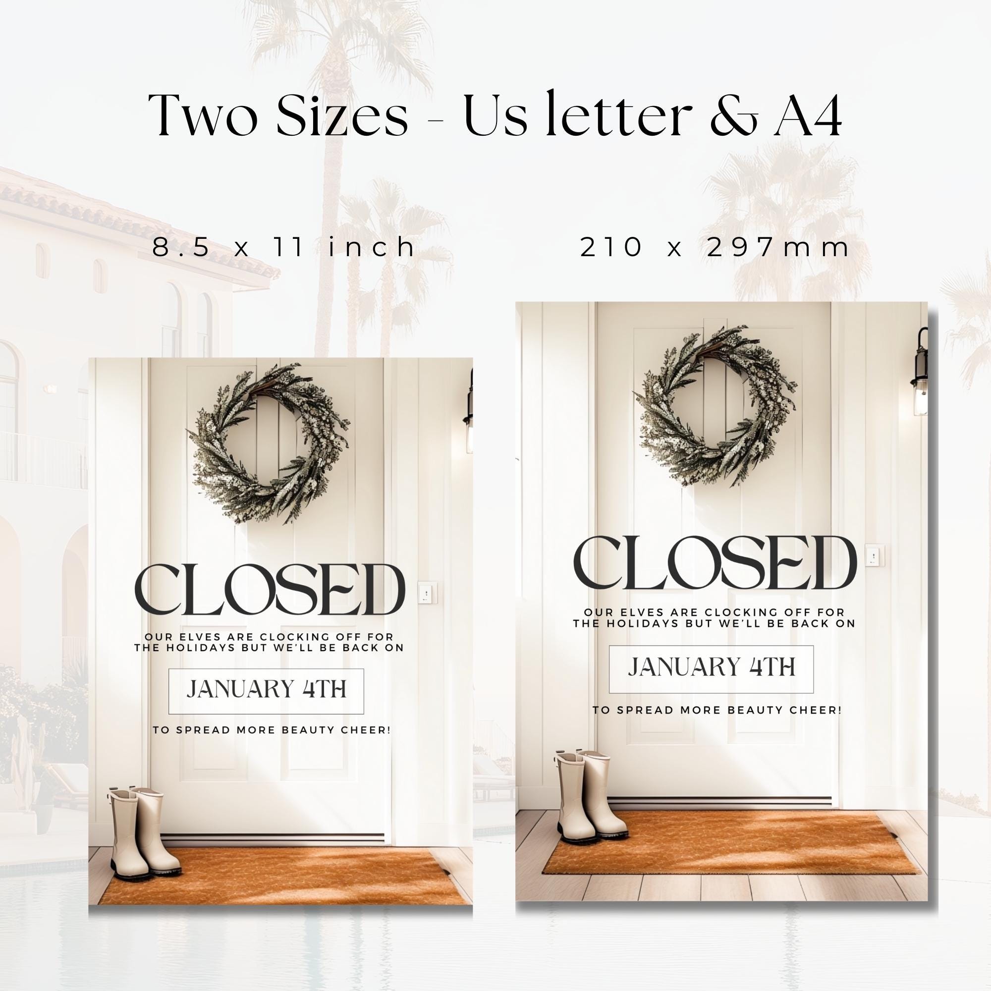 Editable Holiday Closure Sign, Christmas Business Hours (canva Template ...