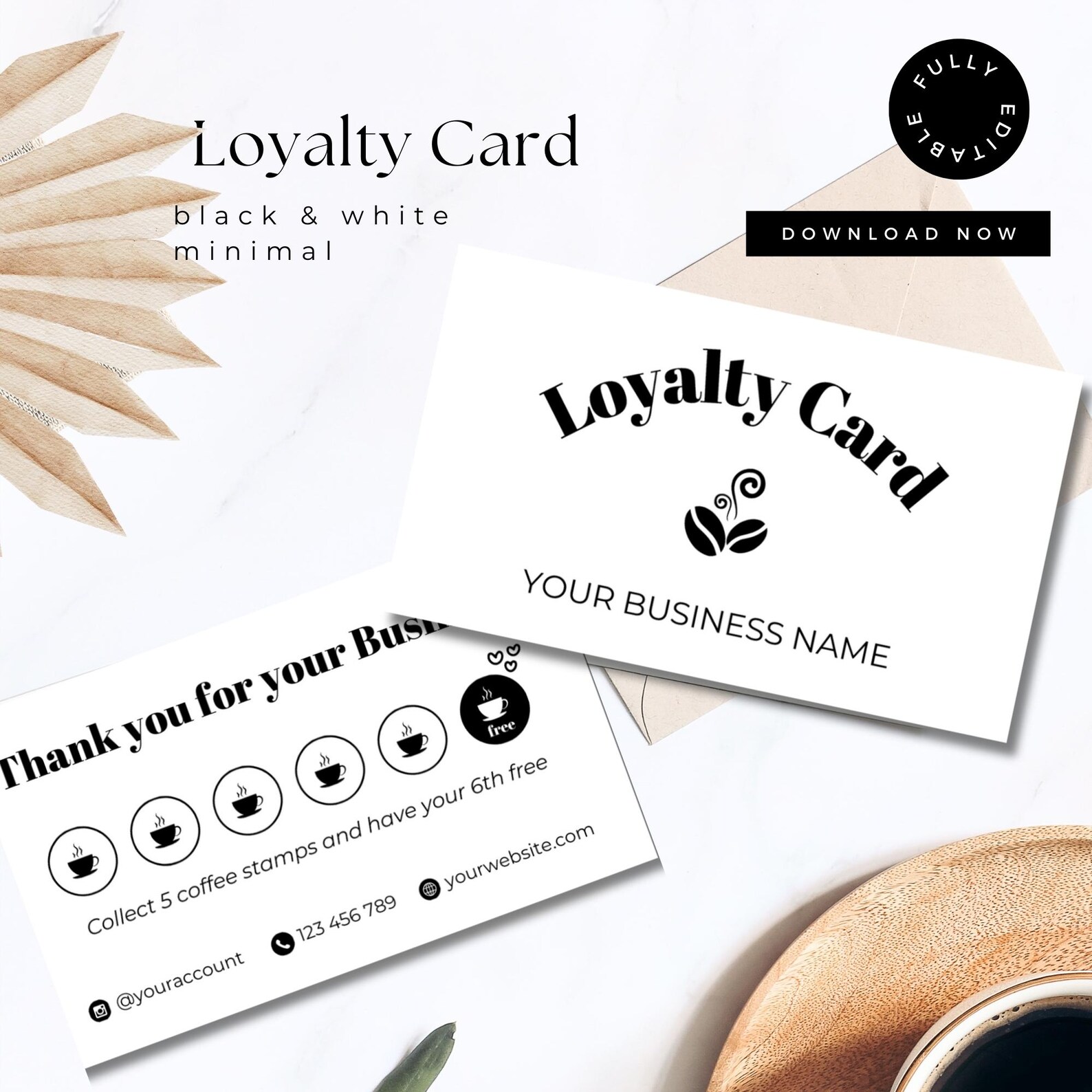 Coffee Loyalty Card | Editable Card Template | Customizable Rewards DIY ...