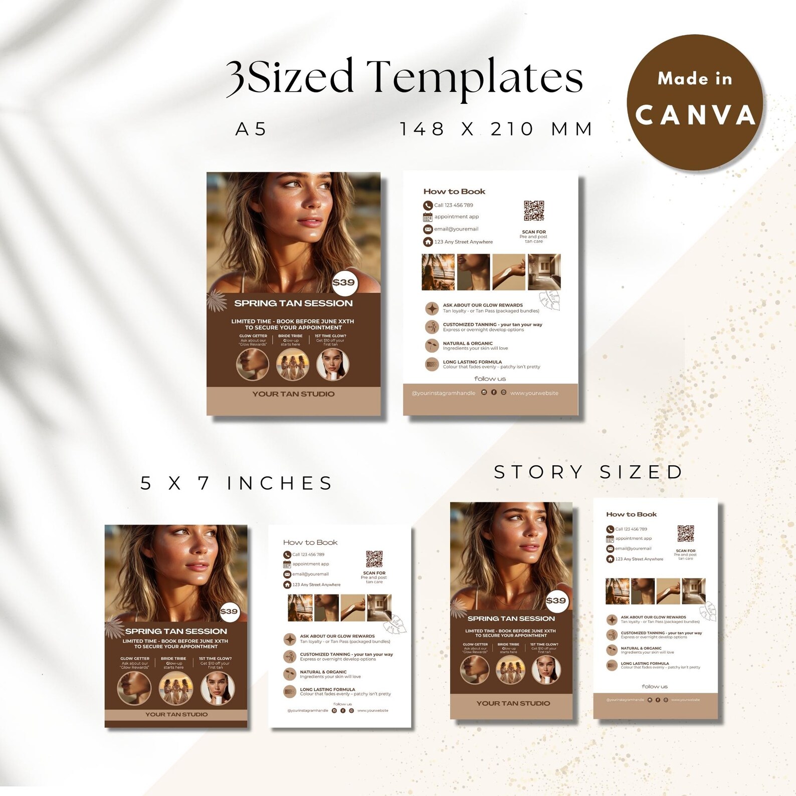 Spray Tan Flyer Template A5, 5x7", Instagram Reel Size, Tanning Salon ...