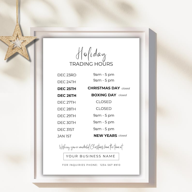 Editable Holiday Hours Sign Template, Christmas Closure Notice (canva ...
