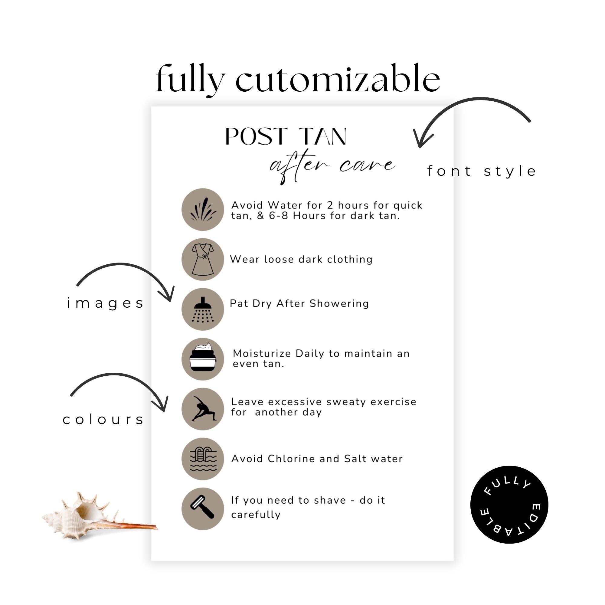 Spray Tan Care Card | Printable Beauty Aftercare Guide | Tanning ...