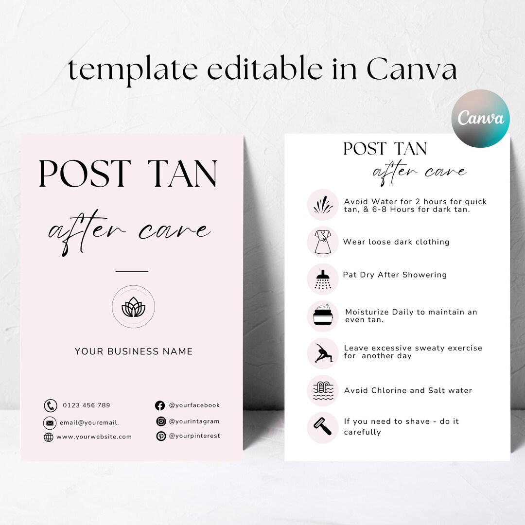 Spray Tan Care Card | Printable Beauty Aftercare | Tanning Aftercare ...