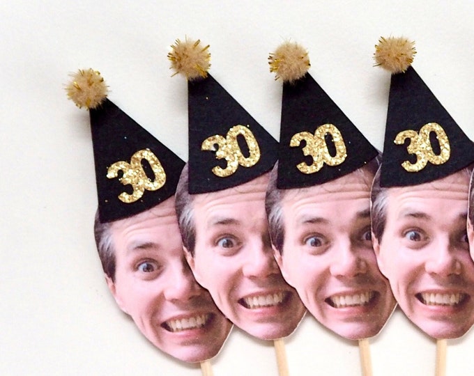 Personalised Face Cake Topper/ Gold Number Topper/ Cupcake Topper/ 21st ...