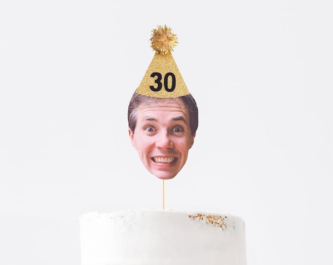 Personalised Face Cake Topper/ Gold Number Topper/ Cupcake Topper ...