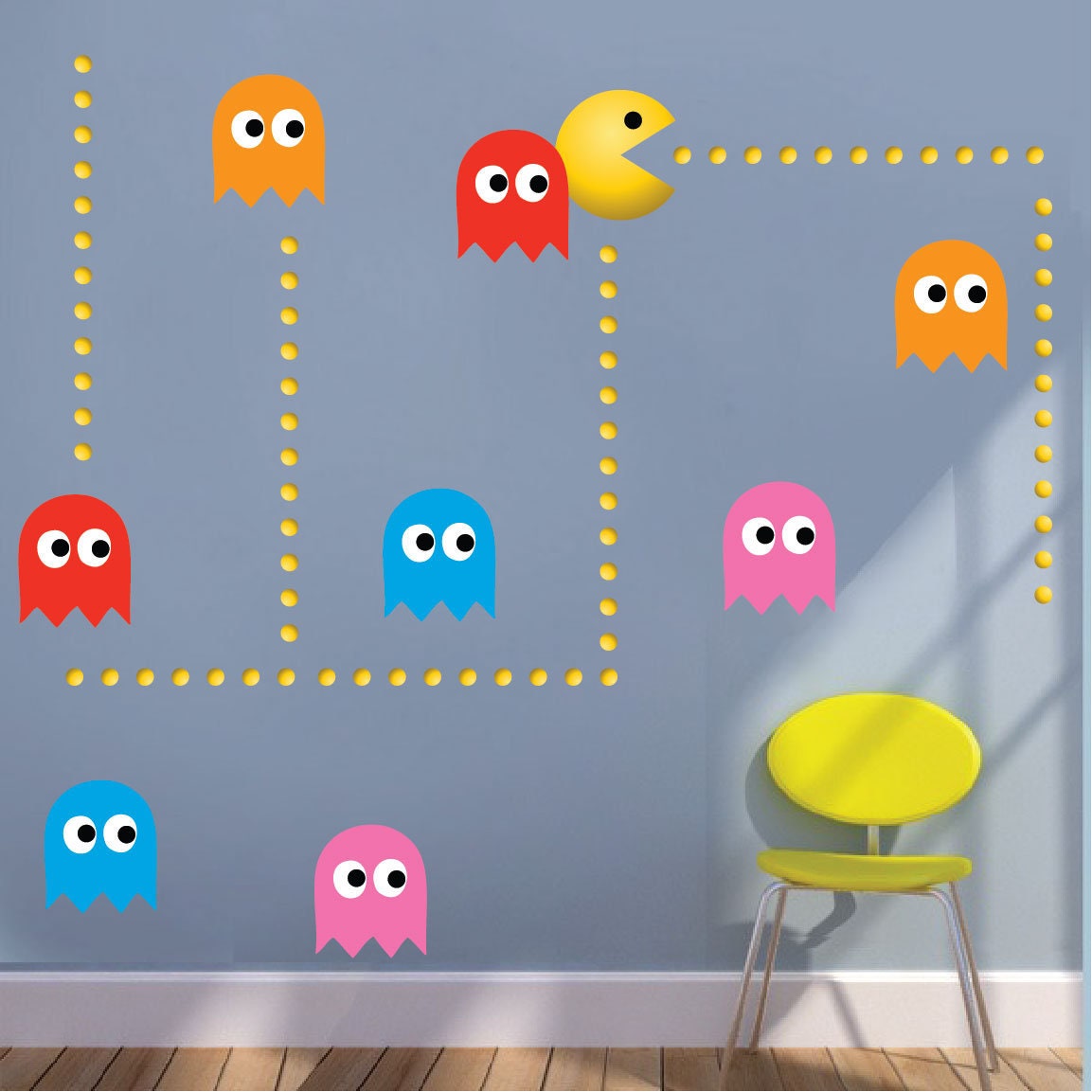 Modern Pac Man Wall Decals Design Video Game Wall Mural Vinyl | Etsy