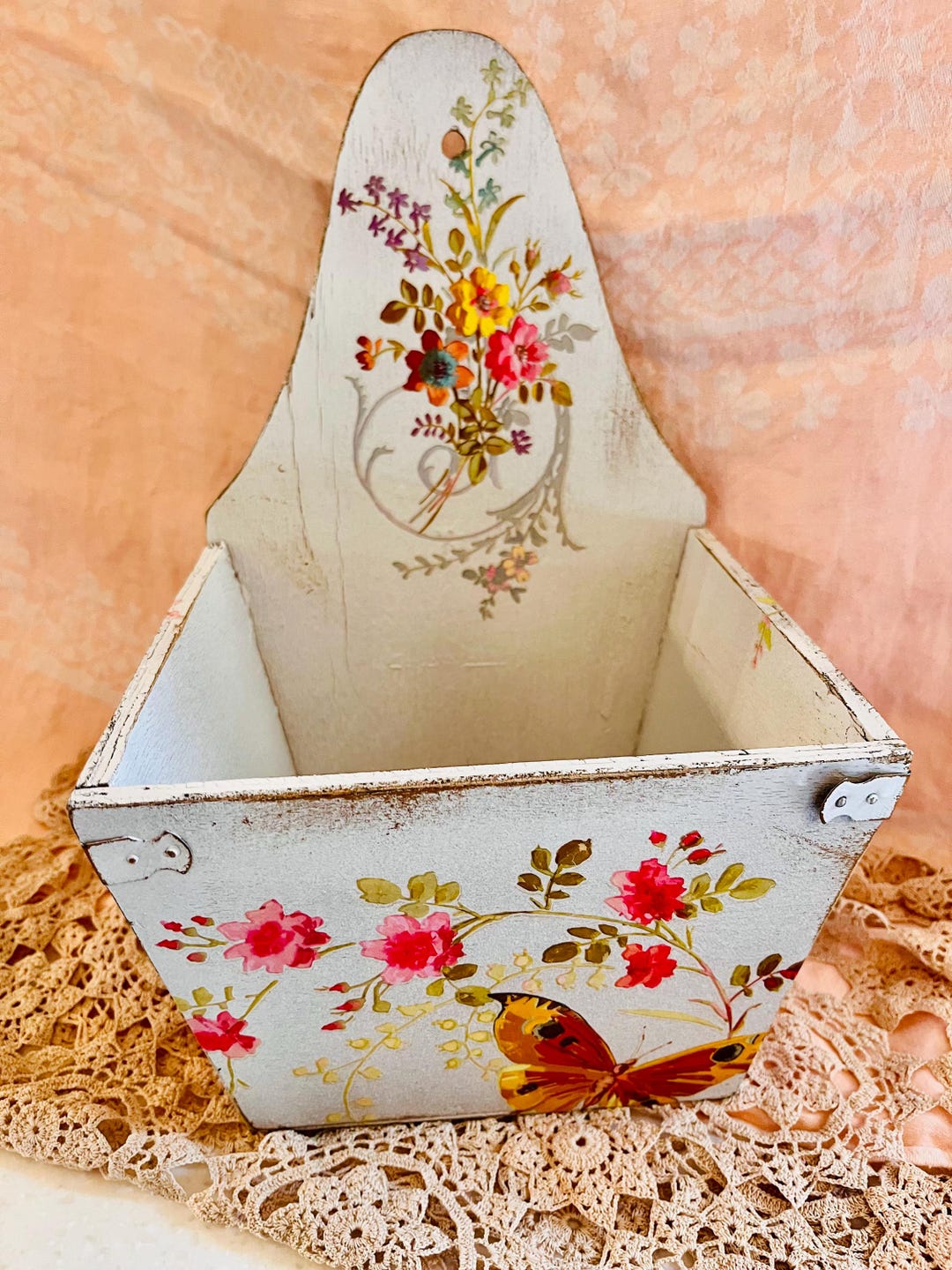 Rustic Floral Wooden Wall Box: Cottagecore Hanging Storage - Etsy