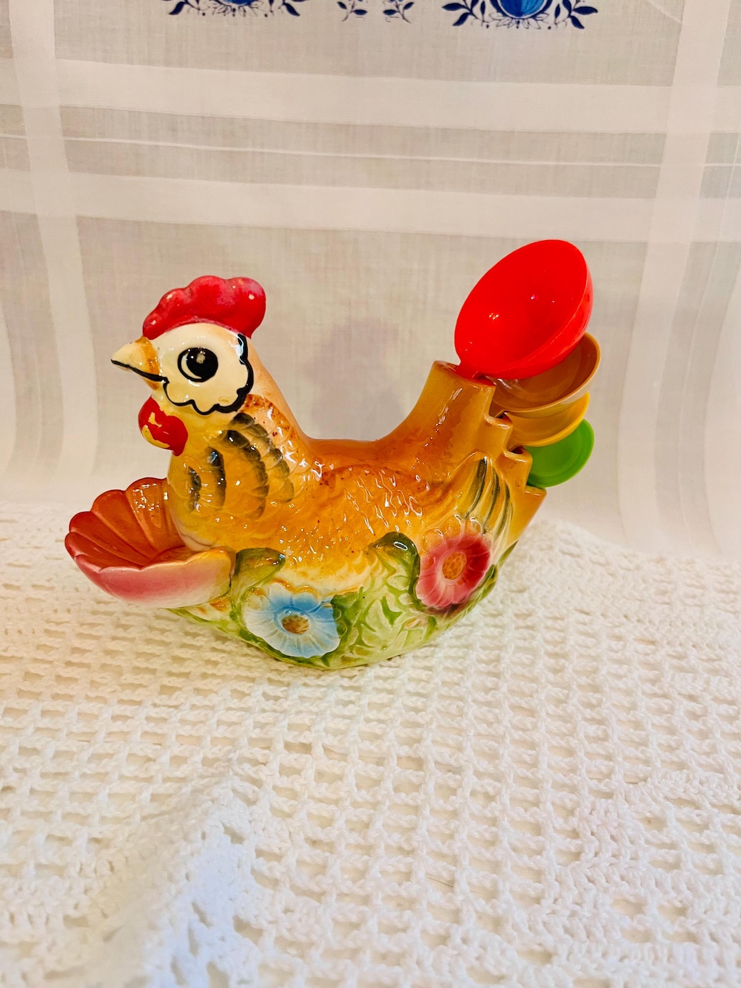 Vintage Rooster Measuring Spoon Holder & Salt Cellar ~ Country Kitchen ...