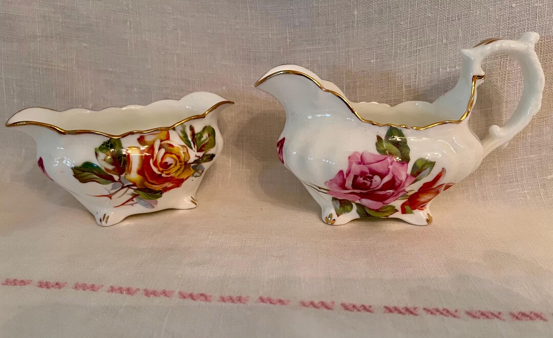 Hammersley Morgan's Rose Footed Open Sugar & Creamer Set Pristine Fine ...