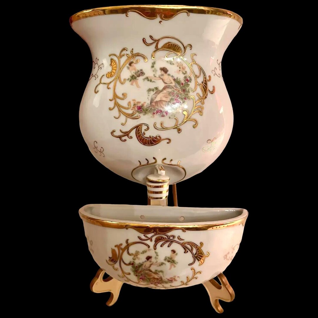 Vintage Porcelain Wall Water Fountain Lavabo ~ Two Piece Working Handle ...