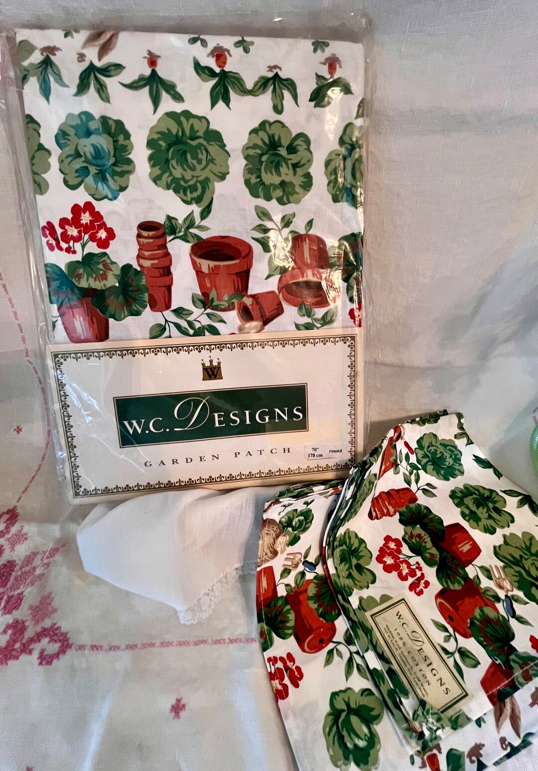 Vintage Tablecloth W.C. Designs 1990's Tablecloth/napkins Geraniums ...