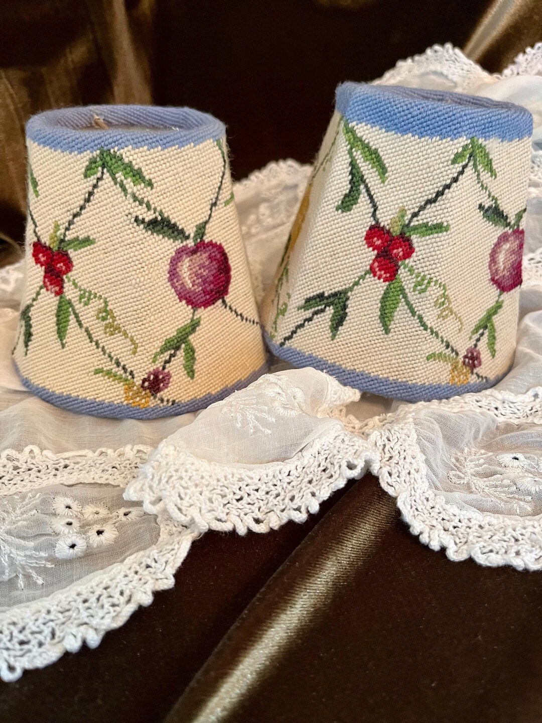 Set of 2 Needlepoint Candelabra Lamp Shades ~ Sconce Shades ~ - Etsy