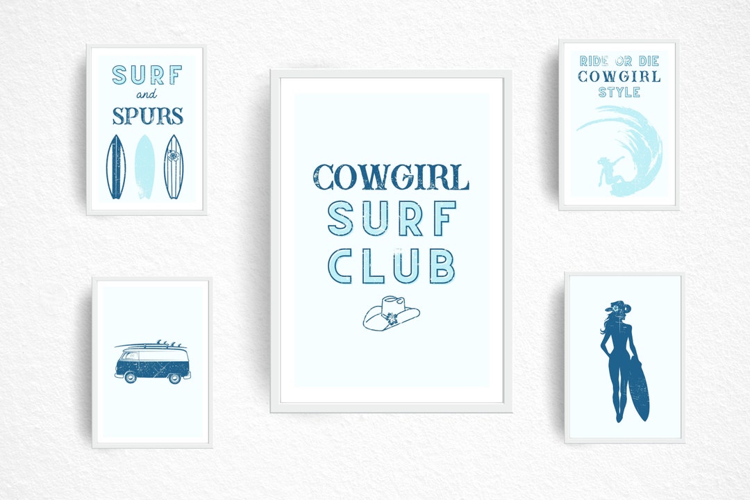 Light Blue Wall Art Coastal Cowgirl Wall Art Set, Cowgirl Surf Club Wall Art, Surfs up Cowgirl ...