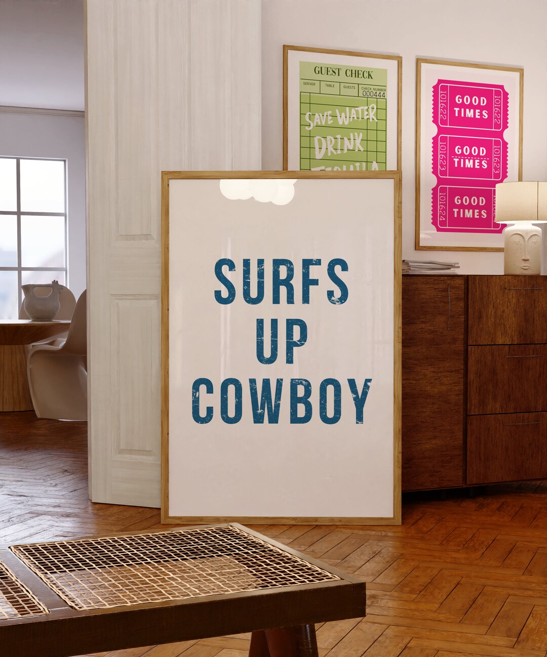 Surfs up Cowboy Print, Blue Typography Poster, Trendy Surfing Poster ...