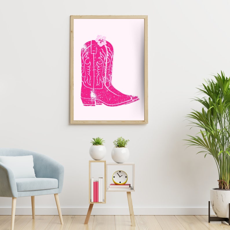 Pink Retro Western Print | Girly Western Wall Art | Coastal Cowgirl ...
