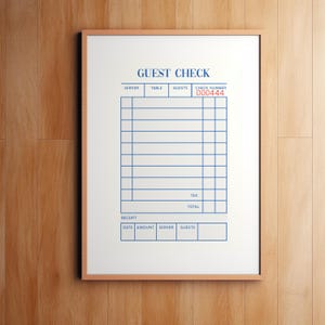 Guest Check Poster Blank, Guest Check Art Print Blank Digital Wall Art ...