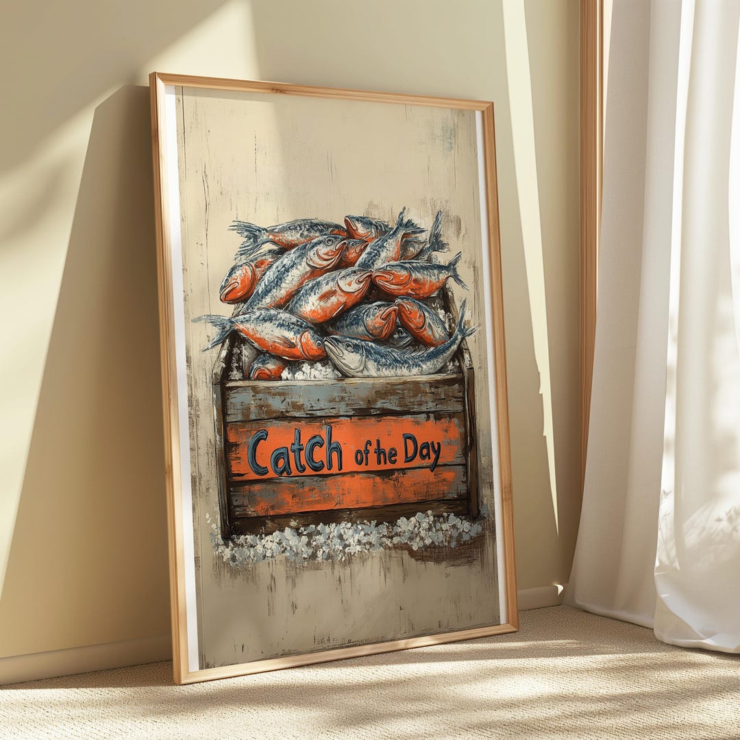 Catch of the Day Print, Fresh Fish Poster, Kitchen Wall Art Coastal ...