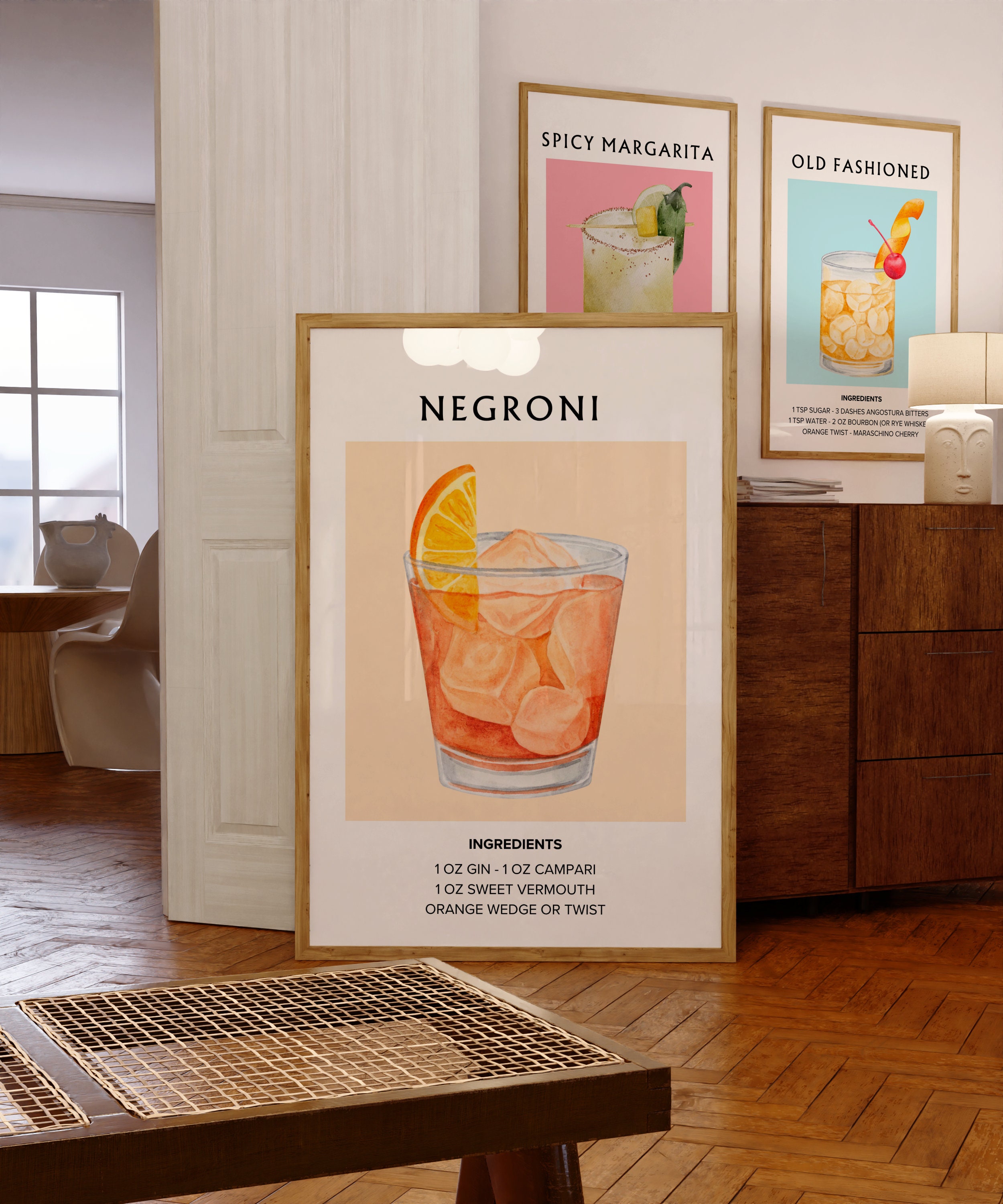 Negroni Signature Drink Prints Spicy Margs Digital Print Old Fashioned ...