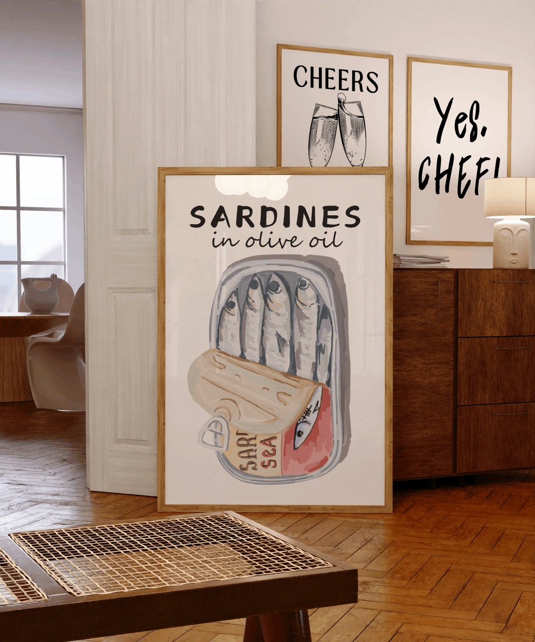 Sardines Tin Print, Retro Hand Drawn Sardine Poster, Sardine Fish Art ...