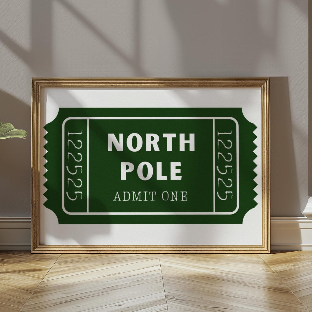 Christmas Ticket Stub Print, North Pole Ticket Stub Wall Print , North ...