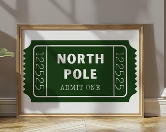 Christmas Ticket Stub Print, North Pole Ticket Stub Wall Print , North ...