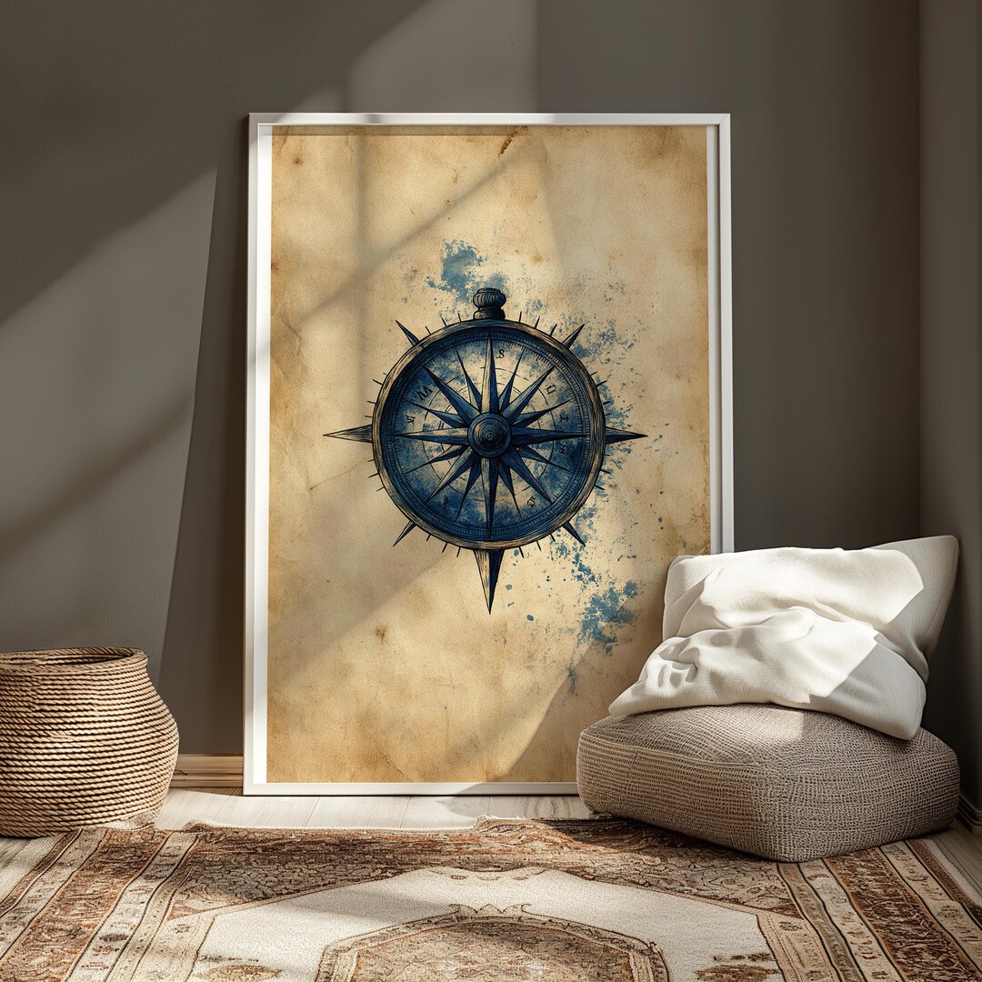 Rustic Compass Rose Sign Fisherman Aesthetic Poster, East Coast ...