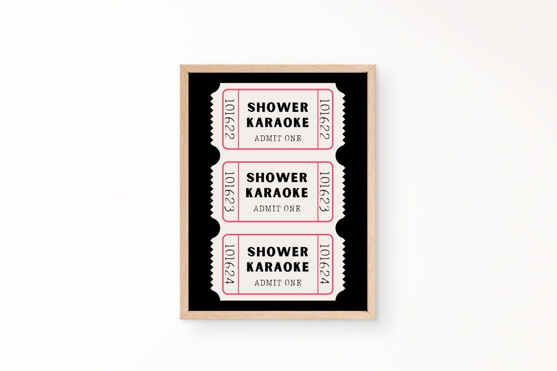 Shower Karaoke Ticket Print Bathroom, Shower Karaoke, Bathroom Wall Art ...