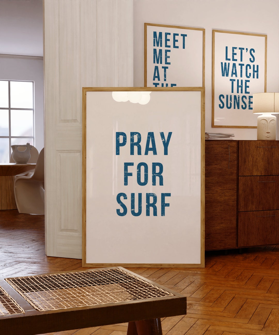 Pray for Surf Sign, Trendy Coastal Art, Blue Typography Poster, Beach ...