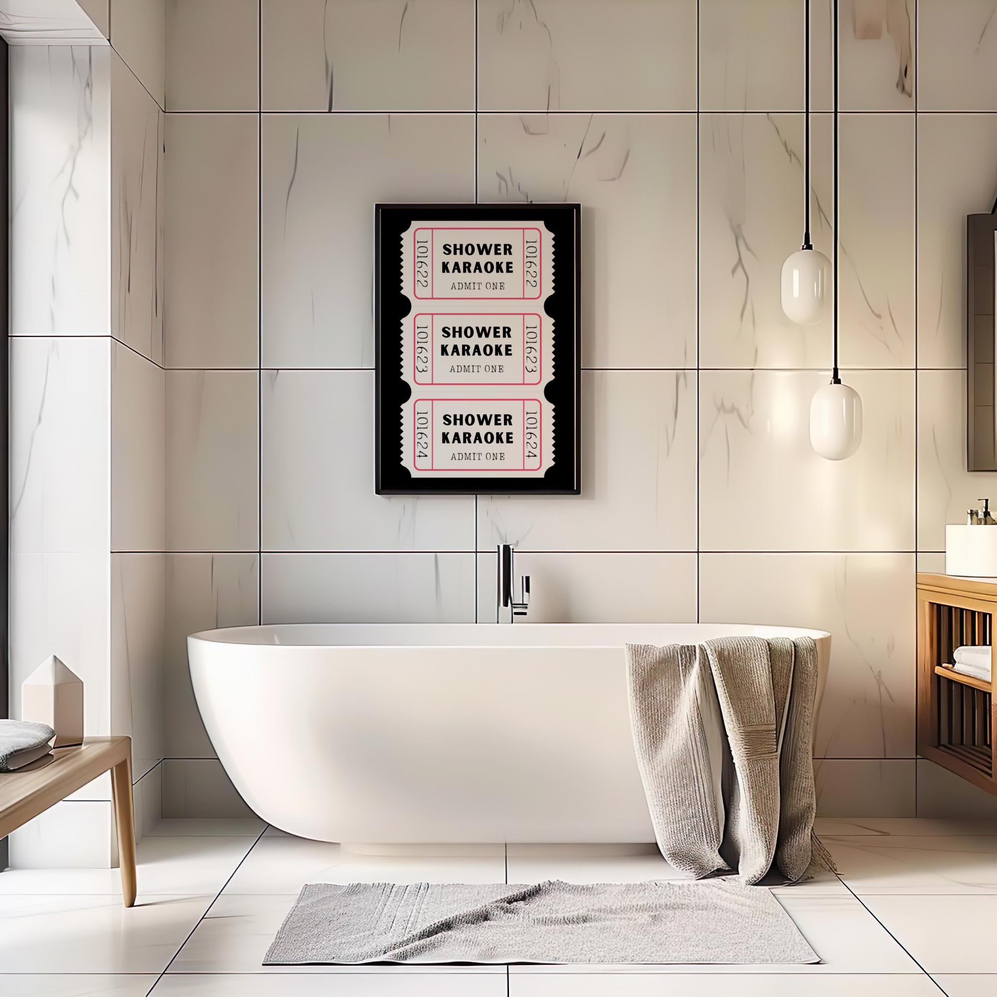 Shower Karaoke Ticket Print Bathroom, Shower Karaoke, Bathroom Wall Art ...