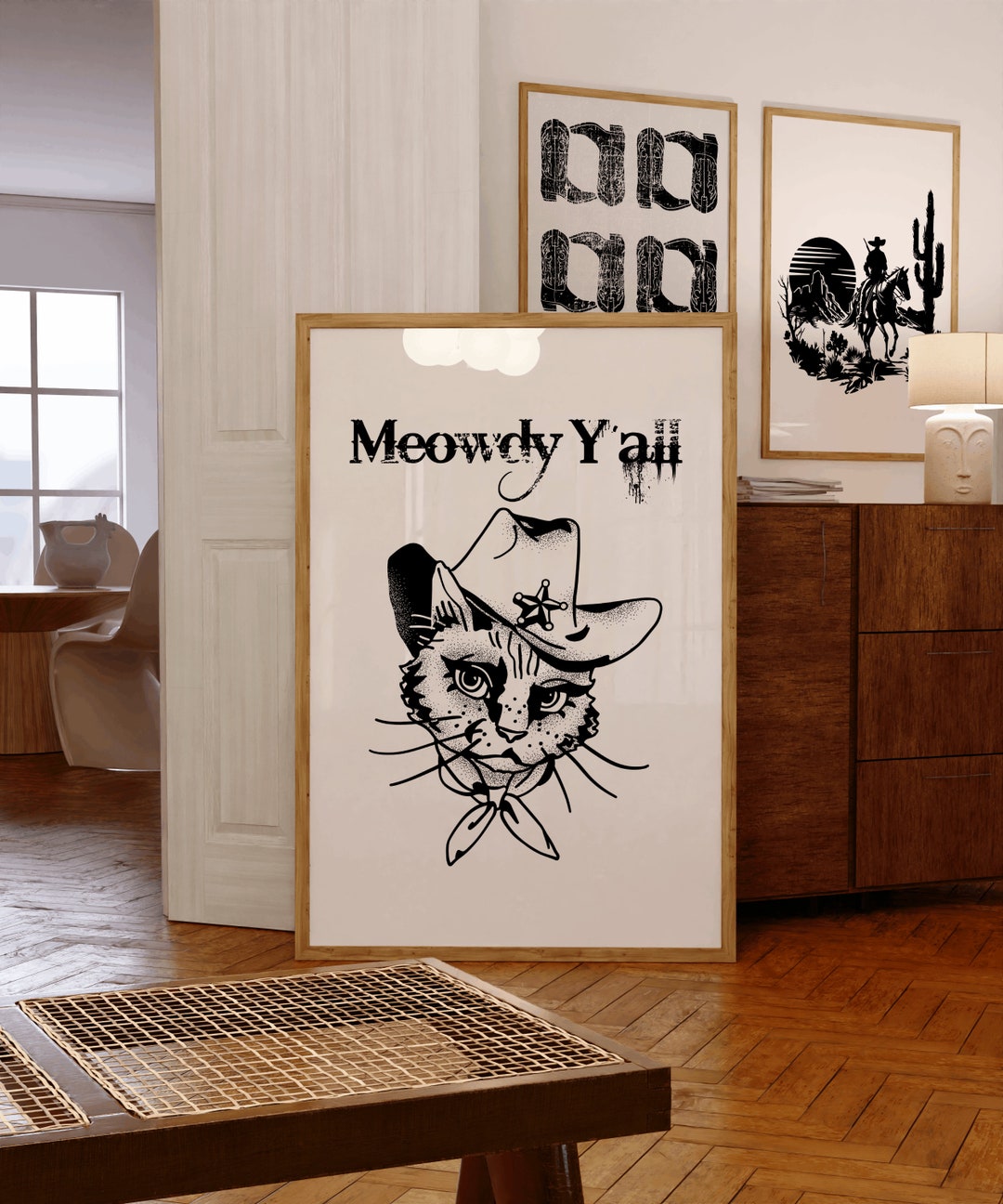 Cowboy Cat Poster, Cowboy Meowdy Partner Wall Art, Cat Digital ...