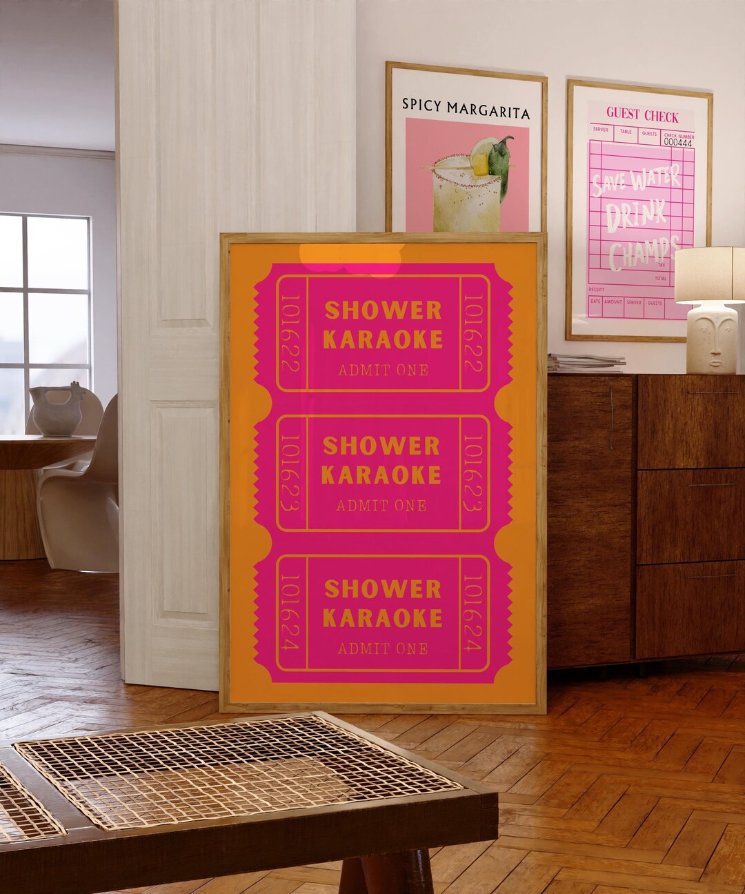 Shower Karaoke Ticket Print Bathroom, Shower Karaoke Pink and Orange ...
