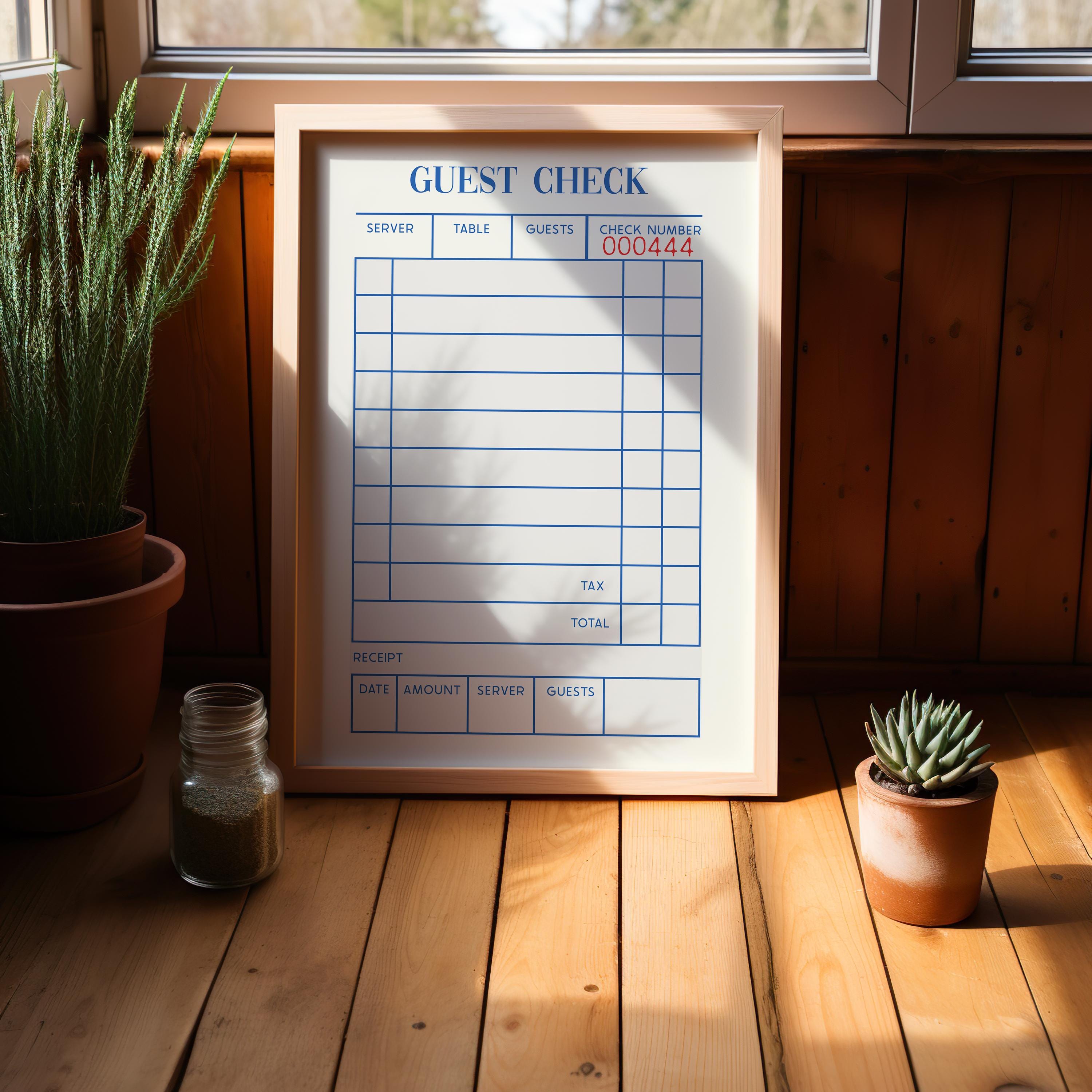 Guest Check Poster Blank, Guest Check Art Print Blank Digital Wall Art ...