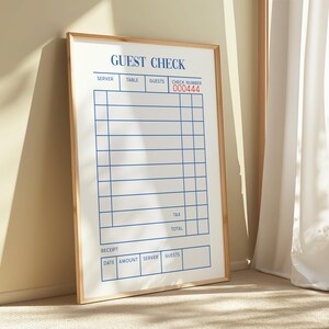 Guest Check Poster Blank, Guest Check Art Print Blank Digital Wall Art ...