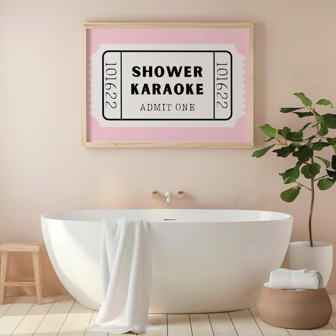 Shower Karaoke Ticket Print Bathroom, Shower Karaoke Light Pink ...