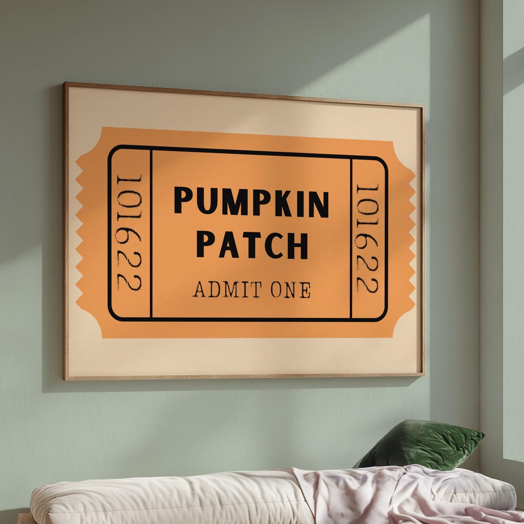 Pumpkin Patch Ticket Stub Wall Print, Halloween Ticket Print, Retro Fall Themed Print ...