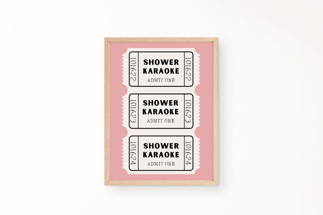 Shower Karaoke Ticket Print Bathroom, Shower Karaoke Dusty Pink ...