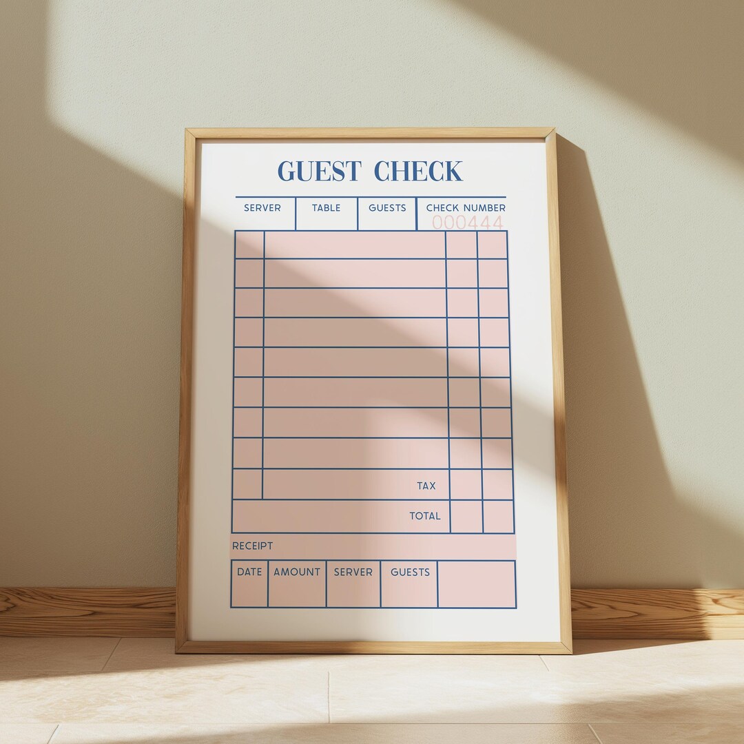 Guest Check Poster Blank, Guest Check Art Print Blank Digital Wall Art ...