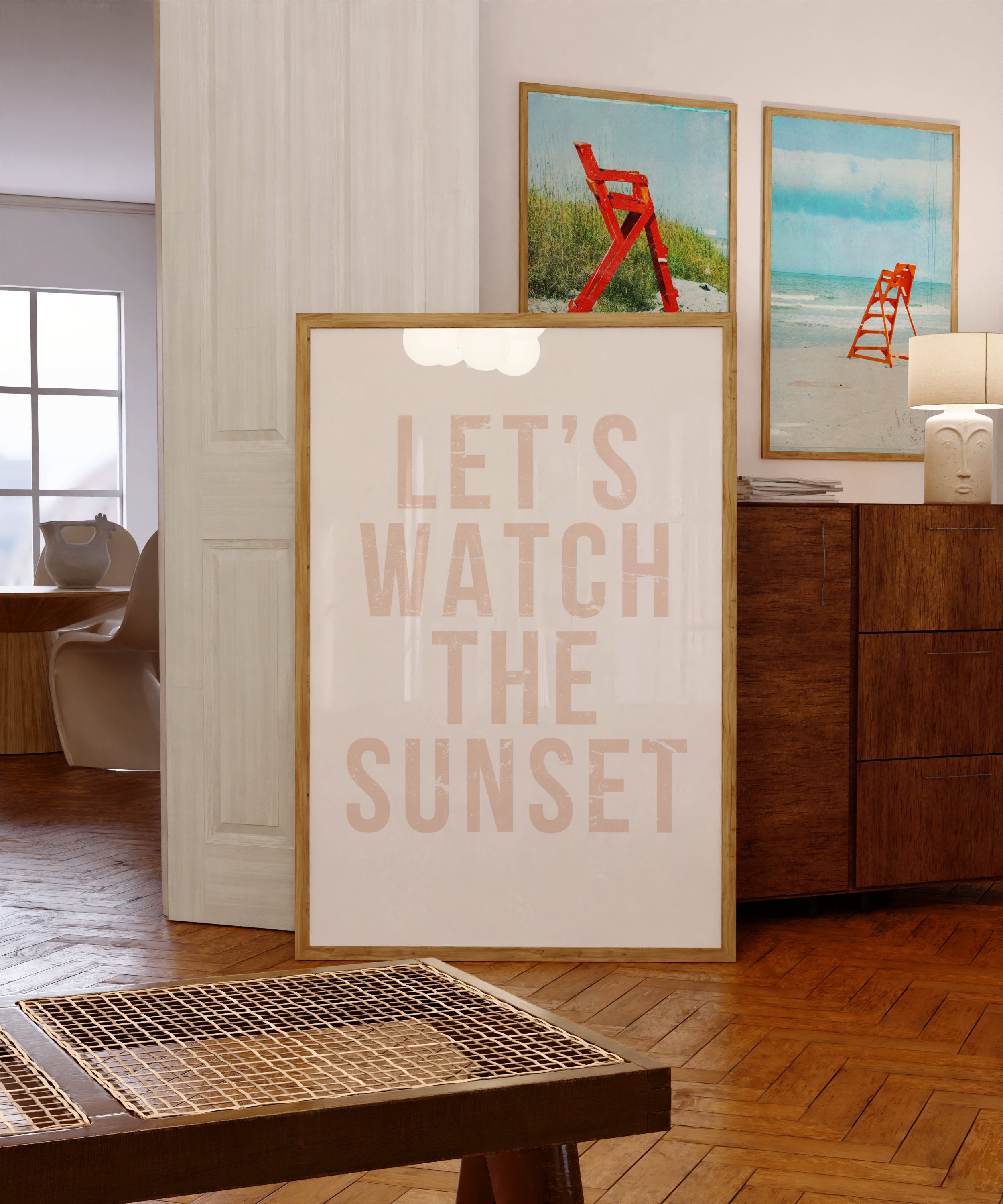 Let's Watch the Sunset Printable Trendy West Coast Art Beige Typography ...