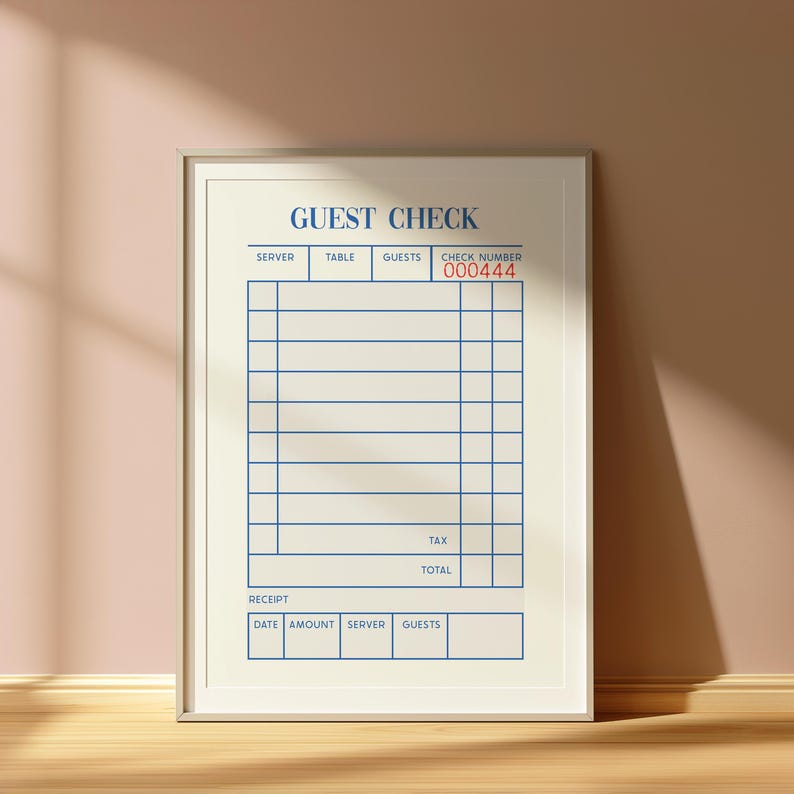 Guest Check Poster Blank, Guest Check Art Print Blank Digital Wall Art ...