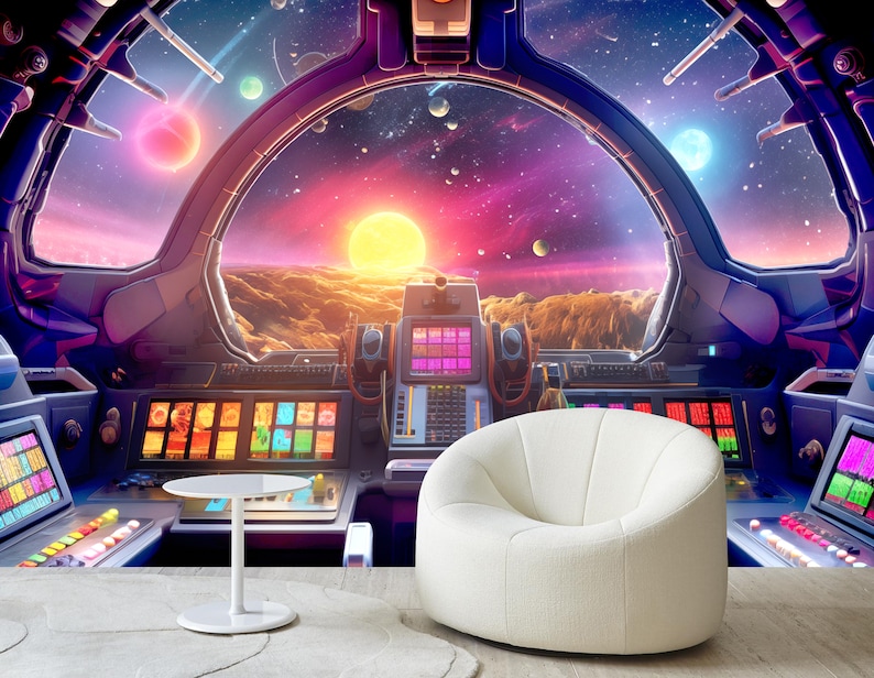 Spaceship Wallpaper Mural: Space Decor Wall Art - Etsy
